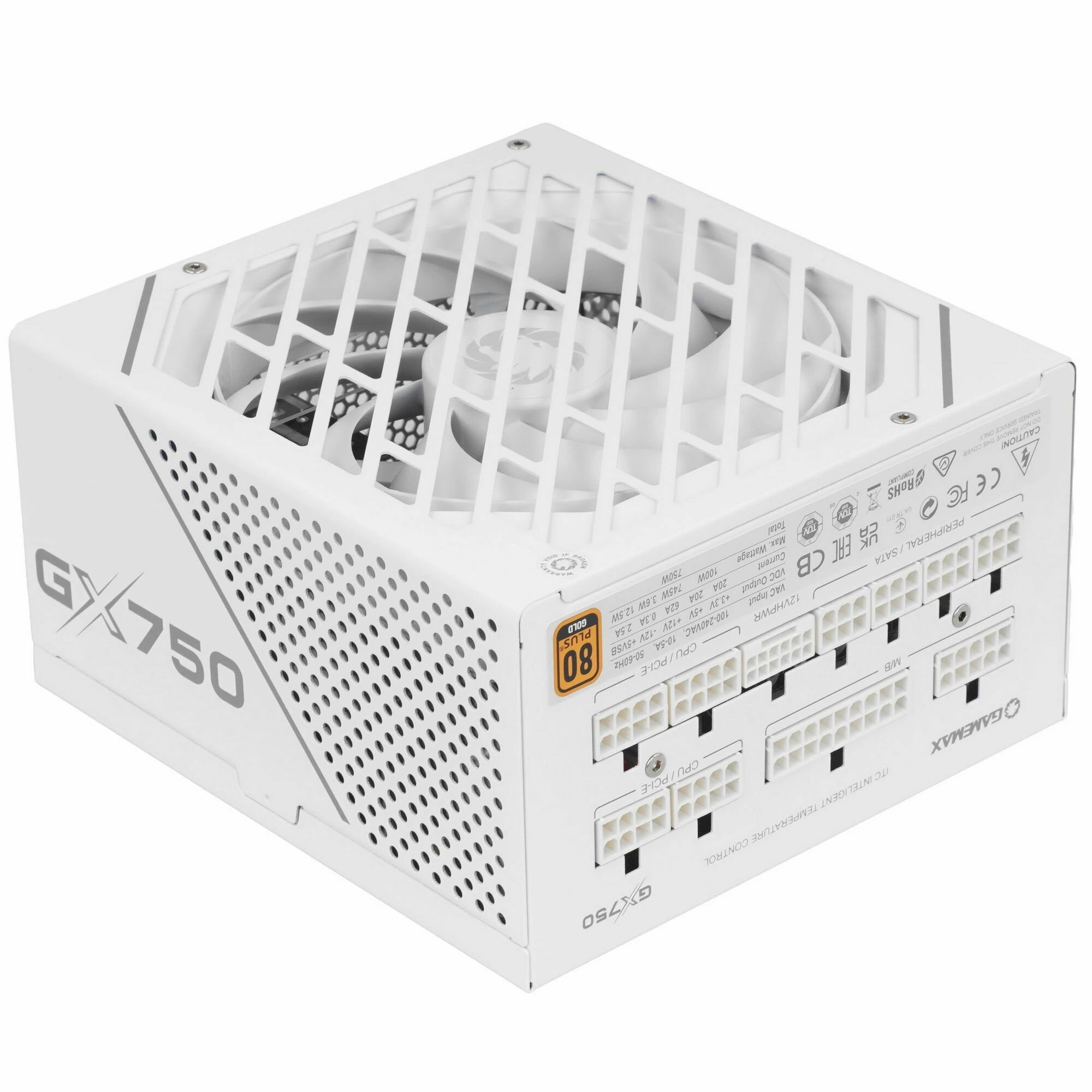 Блок питания GameMax GX-750 PRO WH 80 Plus Gold (214607500021) белый - ATX 20+4 пин, 4 pin + 4 pin x2 CPU, 6 SATA, 4 x 6+2 pin, 12V-2x6 PCI-E