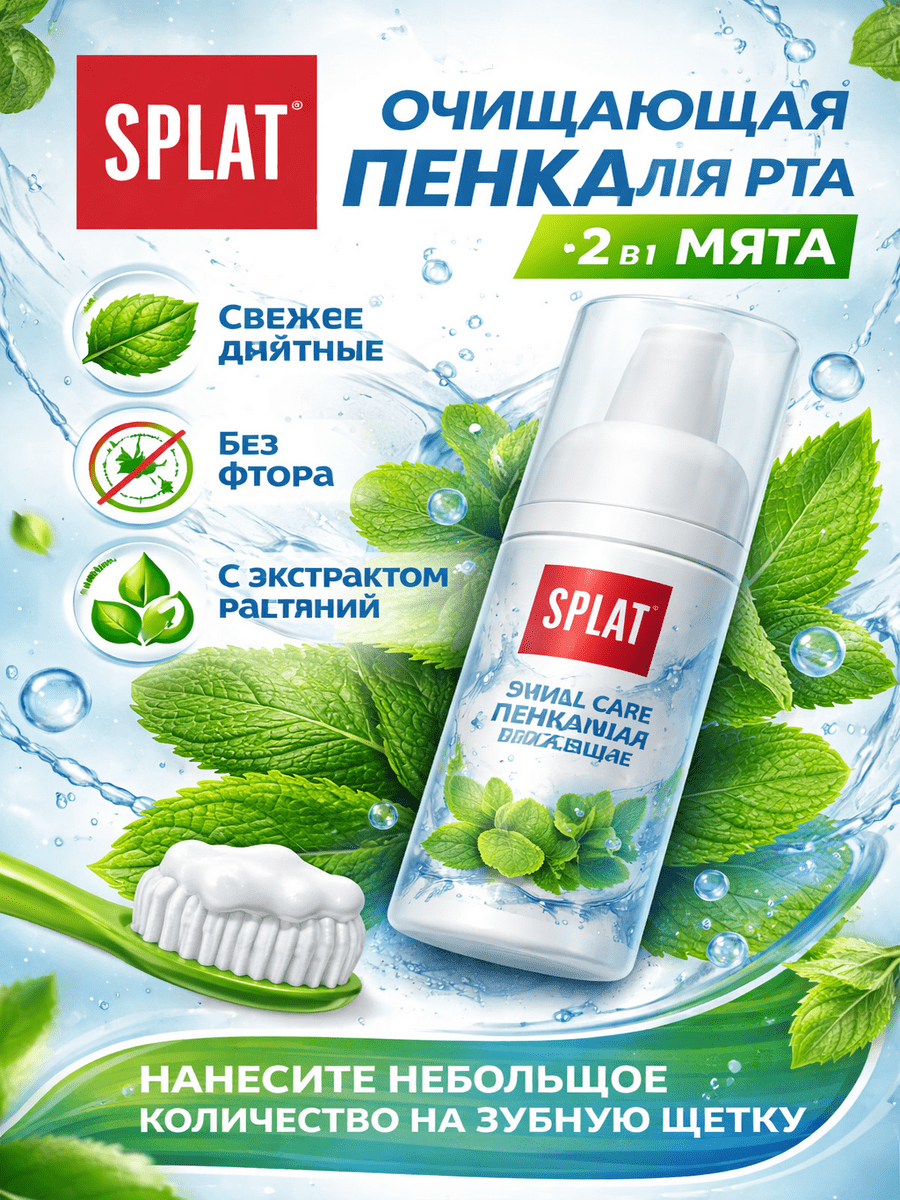 Пенка для полости рта Splat Очищающая 2в1 мята, 50мл