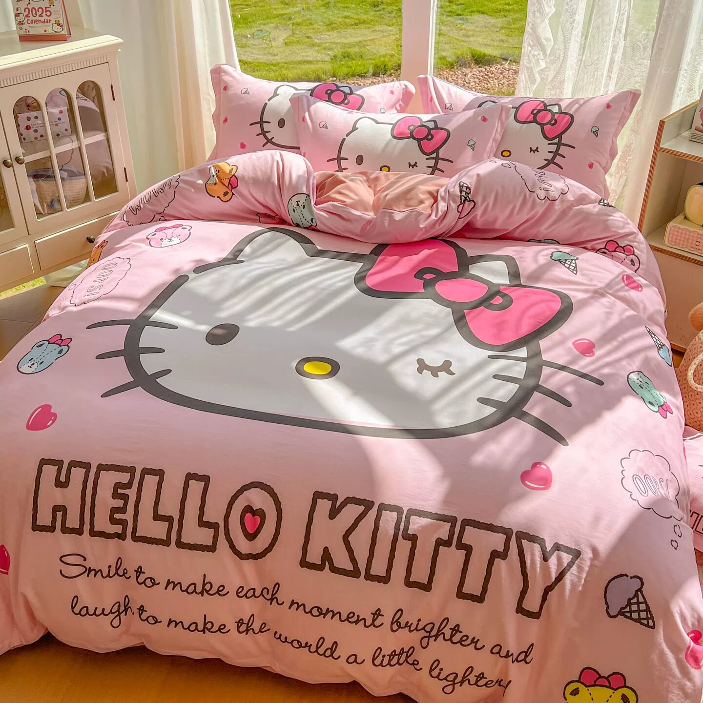 Комплект постельного белья Hello Kitty из 100% хлопка, утолщенный, с начесом, четыре предмета, полностью хлопковый,