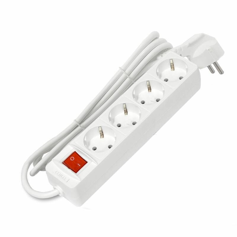 Удлинитель 4х1.5м с заземл. 10А IP20 2.2кВт ПВС 3х1 с выкл. бел. Союз 2789