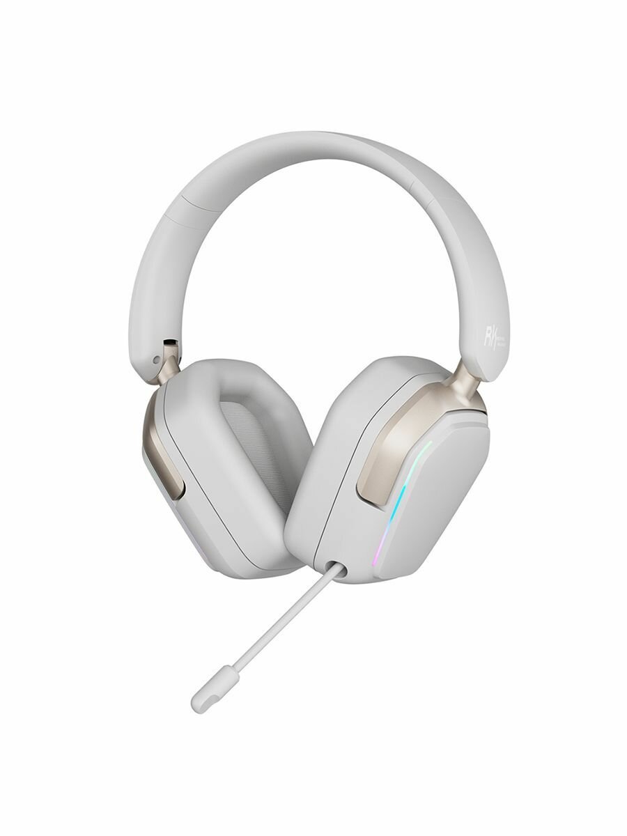RK Royal Kludge Наушники беспроводные с микрофоном HG101, Bluetooth, Радиоканал, USB Type-C, белый, серебристый