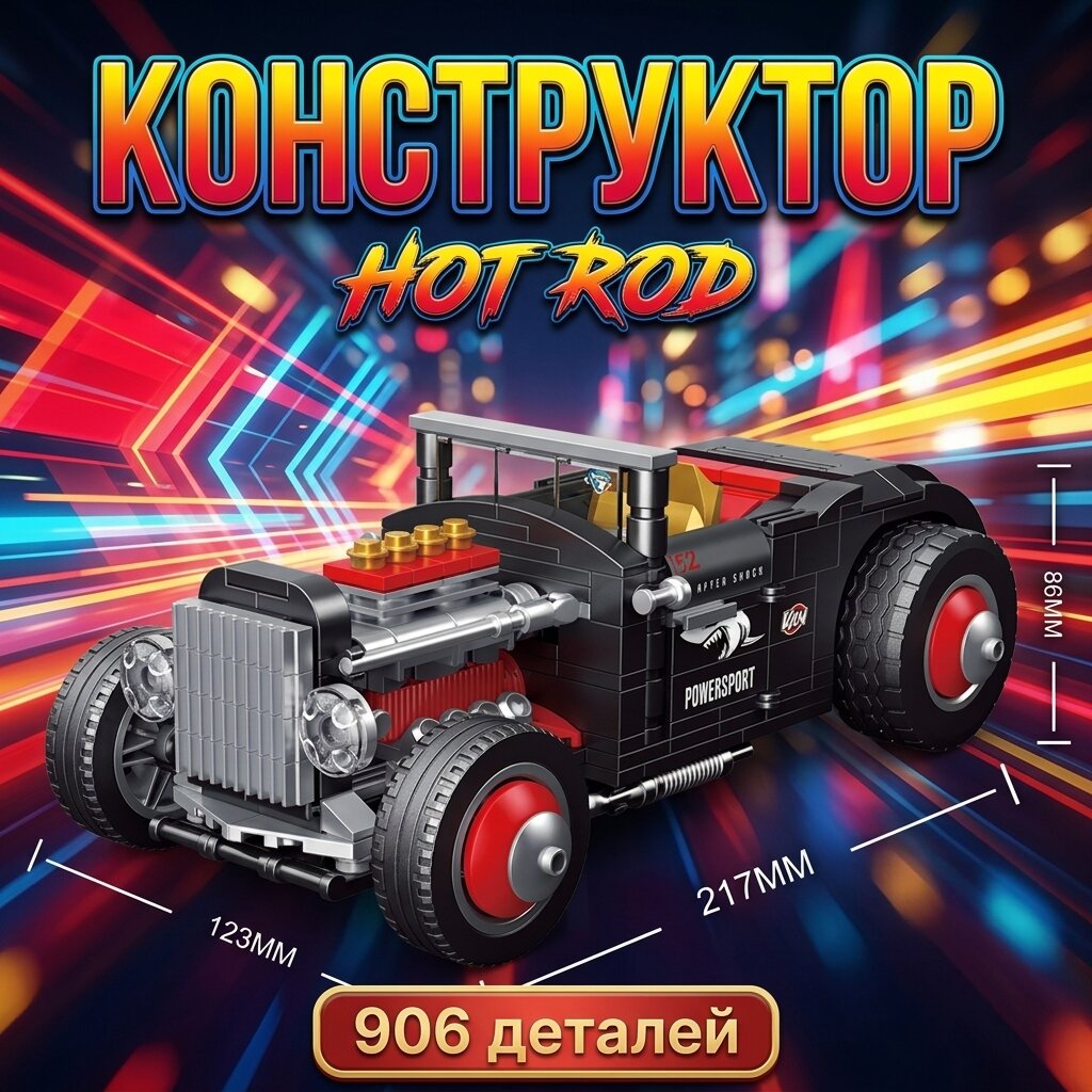 Конструктор KC013 BrickCool 52 Классический автомобиль Hot Rod, 906 деталей, сборная модель