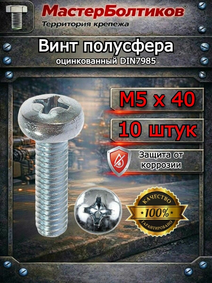 Винт полусфера М5х40 стальной , оцинкованный DIN7985 "МастерБолтиков" ( 10 шт )