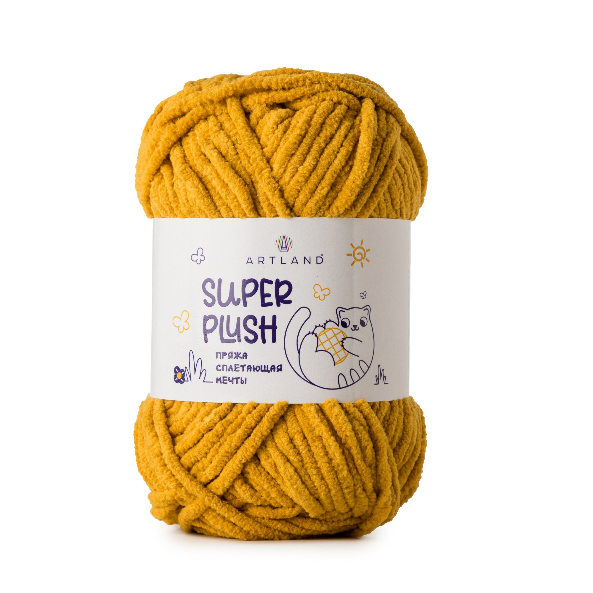 Пряжа для вязания плюшевая Super Plush Artland 1 моток (60 м, 50гр), цвет 13 горчица