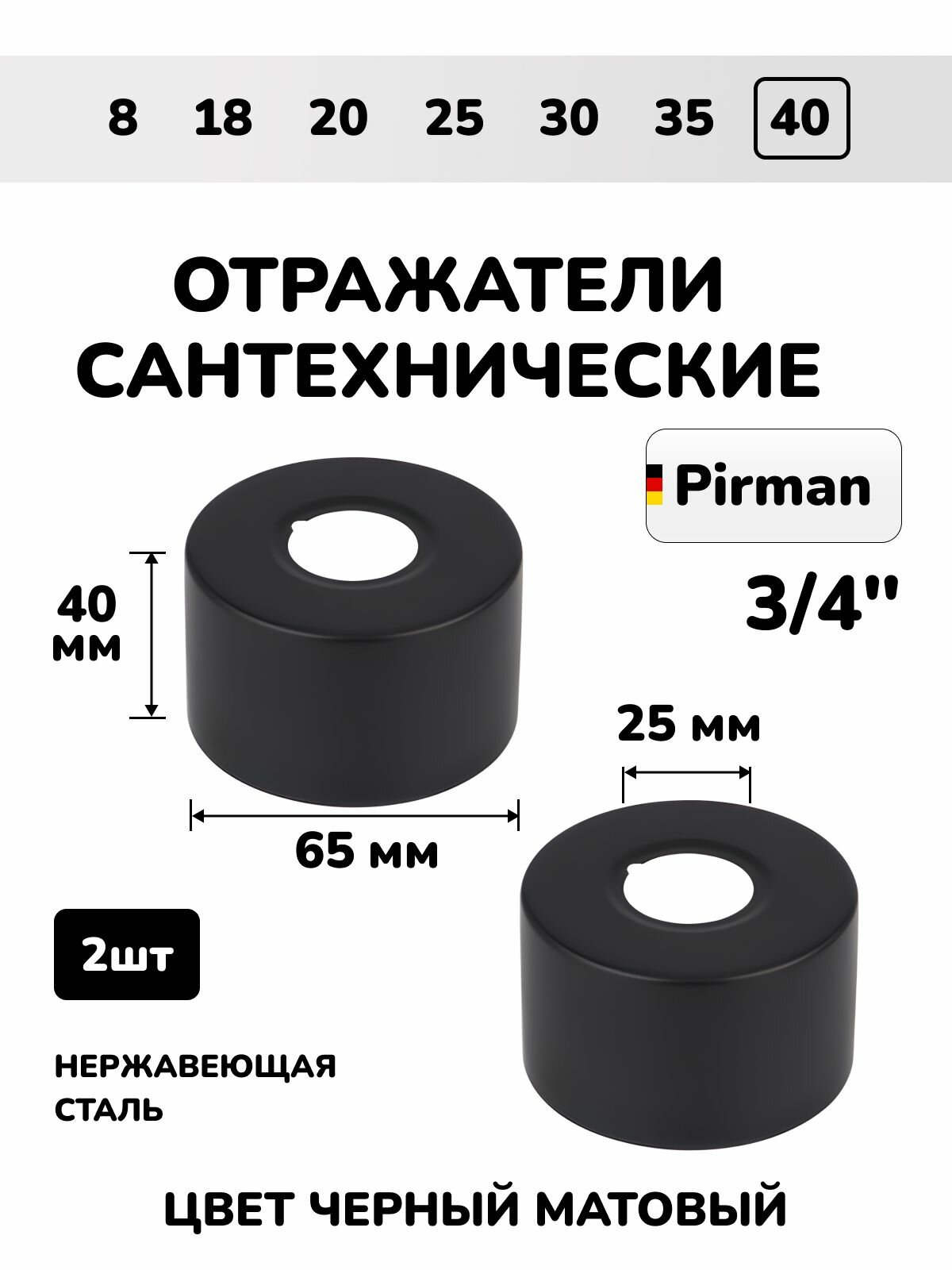 Отражатель для смесителя и полотенцесушителя сантехнический глубокий черный круглый 3/4, 2шт. накладка под смеситель декоративная накладка
