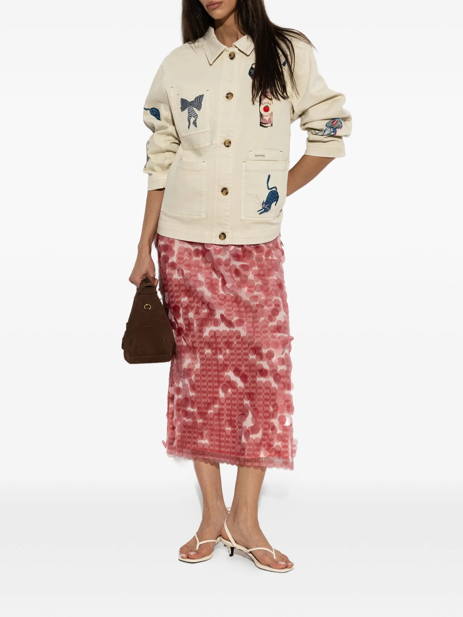 Куртка Munthe Braulia embroidered patch-pocket denim jacket, размер 40, разноцветный — фото 1