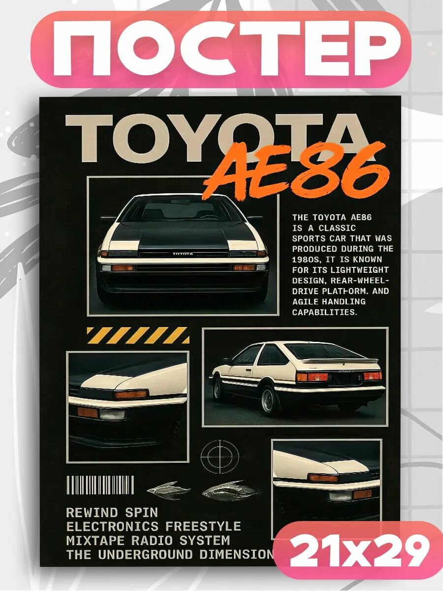 Постеры на стену JDM авто Toyota AE86 , плакат 1шт, А4 размер.