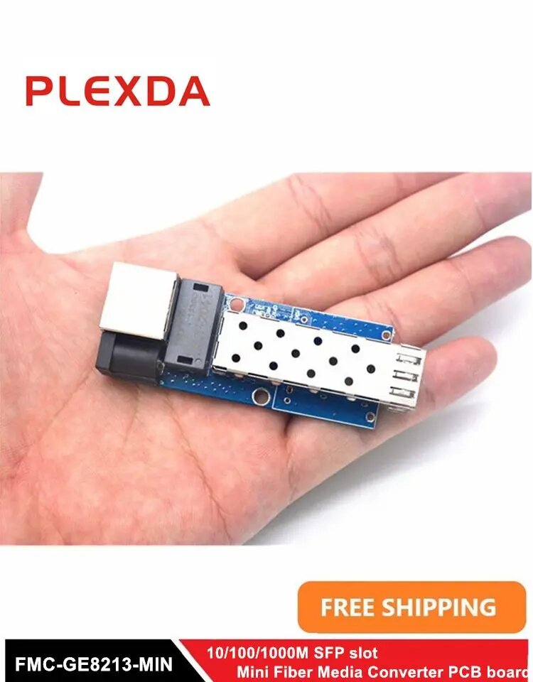 PLEXDA FMC-GE8213-MIN Мини медиаконвертер 10/100/1000Base-TX до 1000Base-X