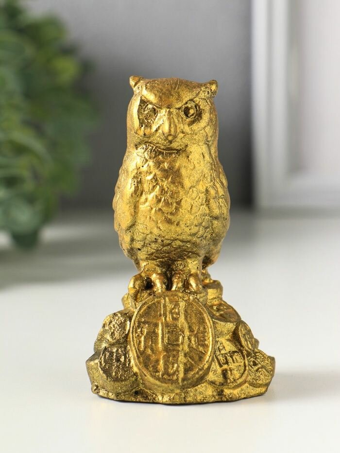 Фигурка гипс Филин с деньгами , 10 5 см, под золото