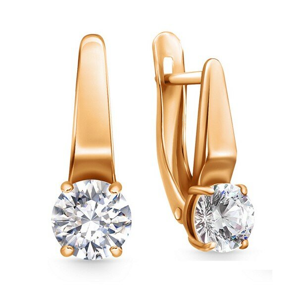 Серьги, красное золото, 585 проба, фианит