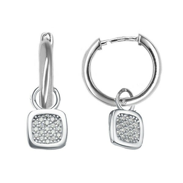 Серьги конго, серебро, 925 проба, фианит