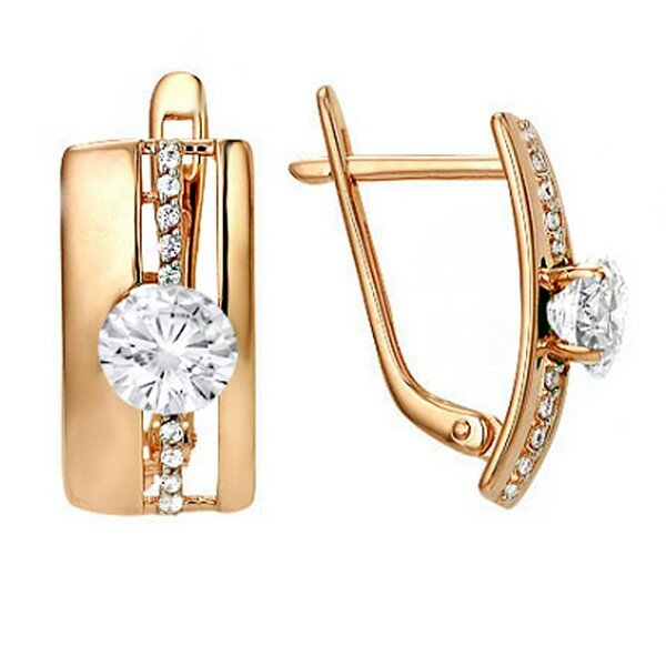 Серьги, красное золото, 585 проба, фианит