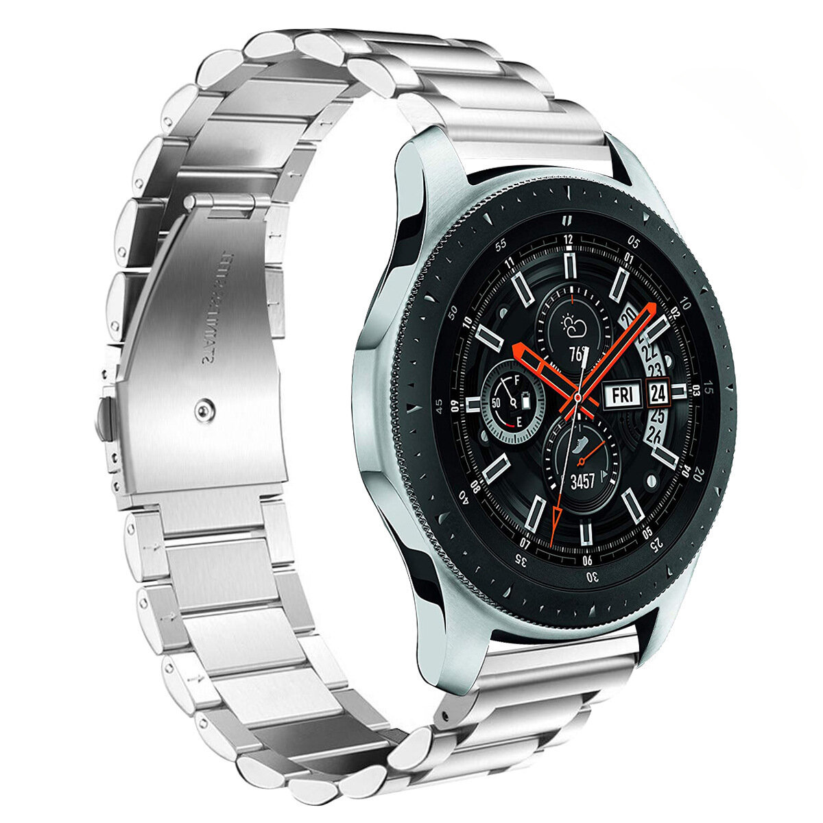 Сменный стальной ремешок MyPads для умных смарт-часов Samsung Galaxy Watch 46 mm (SM-R800) из нержавеющей стали, с раскладным замком-застежкой клипсой и тройными звеньями