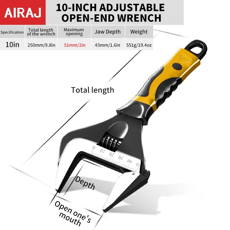 AIRAJ Разводной ключ 10 дюймов, цвет 10 inch