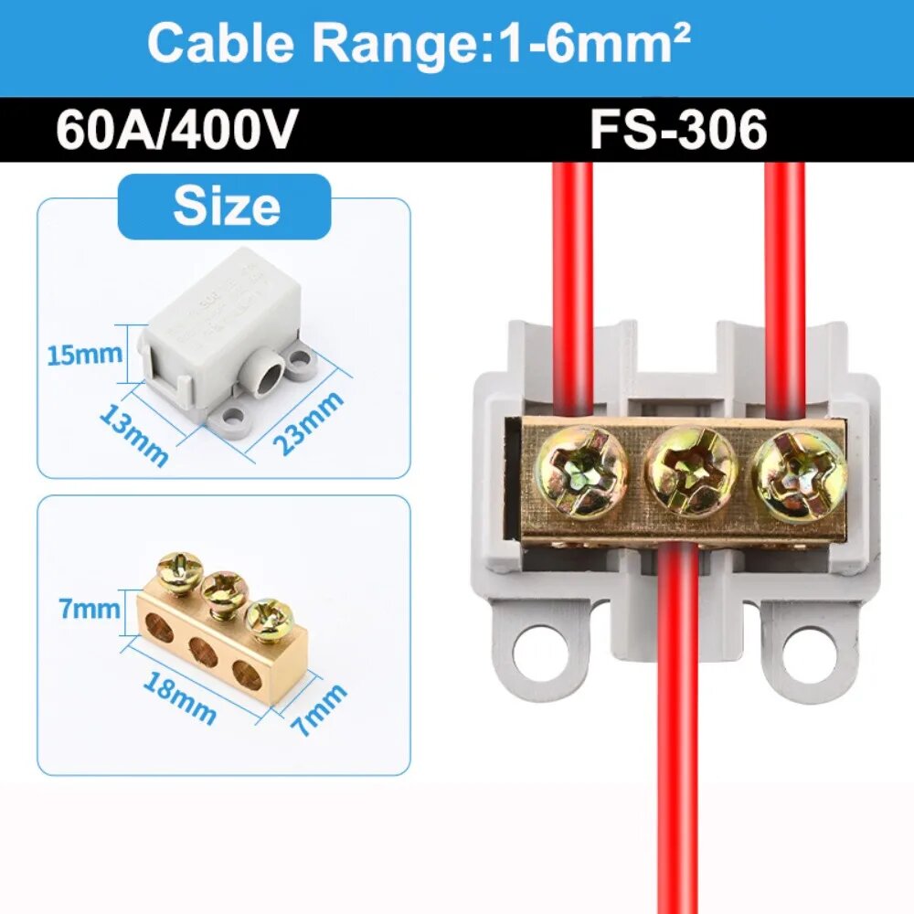 Клеммы обжимные FS-306, 60A/400V, 1-6mm²