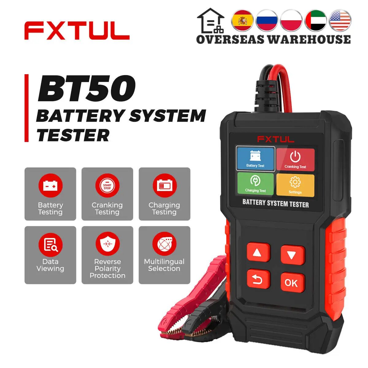 Тестер-анализатор мотоциклетных аккумуляторов FXTUL BT50 12V CCA BCI 2-300AH, сканер зарядки и запуска, цифровой инструмент для диагностики АКБ