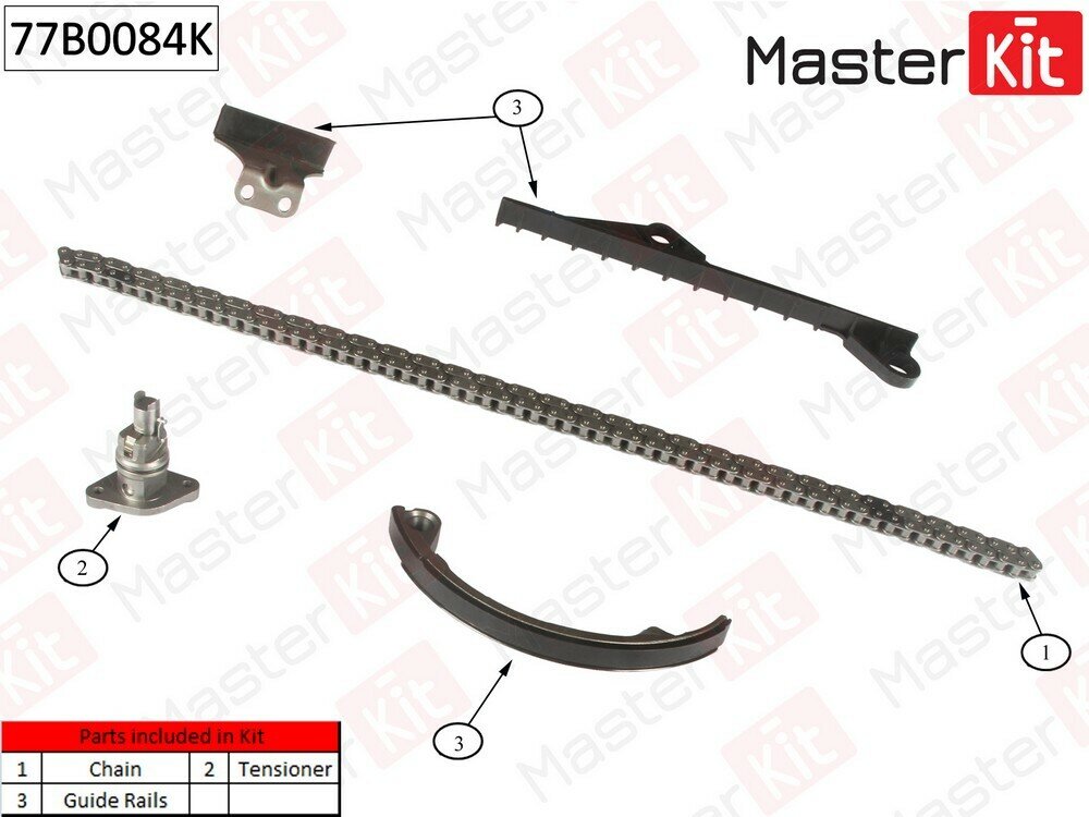 Комплект цепи ГРМ NISSAN Primera 2.0i 16V SR20DE 92-01 (без звездочек), MASTERKIT 77B0084K