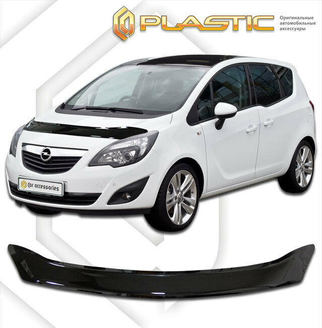 Дефлектор капота Opel Meriva 2011 Черный глянцевый СА Пластик