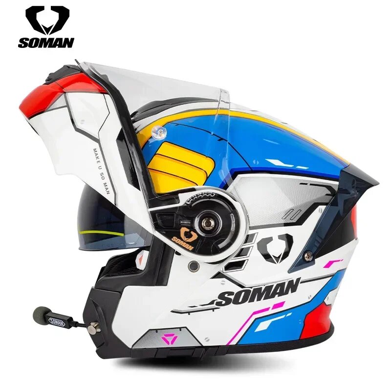 SOMAN SM965 Motorcycle Bluetooth Helmet Flip Up Full Face Casco With DOT&ECE Certification Casque Cycling Helmets