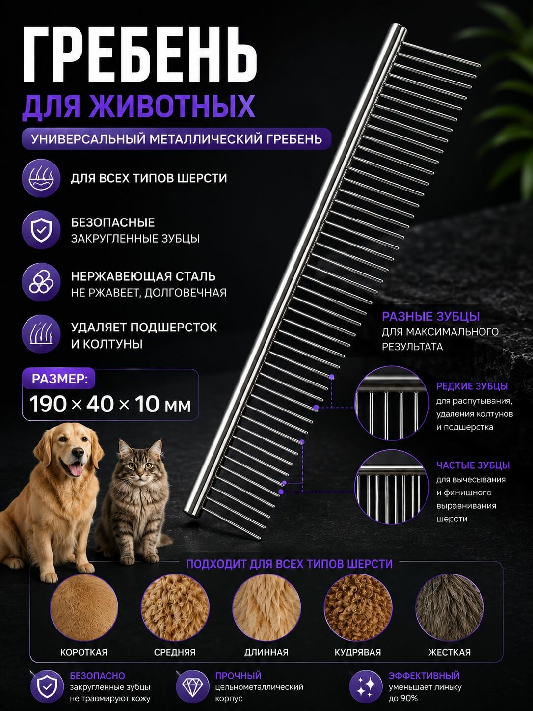 Щетка-гребень для животных идеальный уход за шерстью без стресса