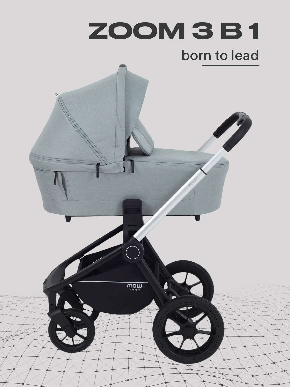 Коляска для новорожденных 3 в 1 MOWBaby ZOOM Next RA087 Silver Green Tea