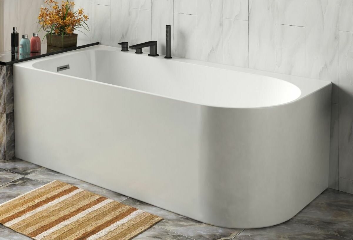 Ванна акриловая Azario LUTON 170x80 пристенная, в комплекте с сифоном и металлической рамой, левая, белая (LUT17080 L)
