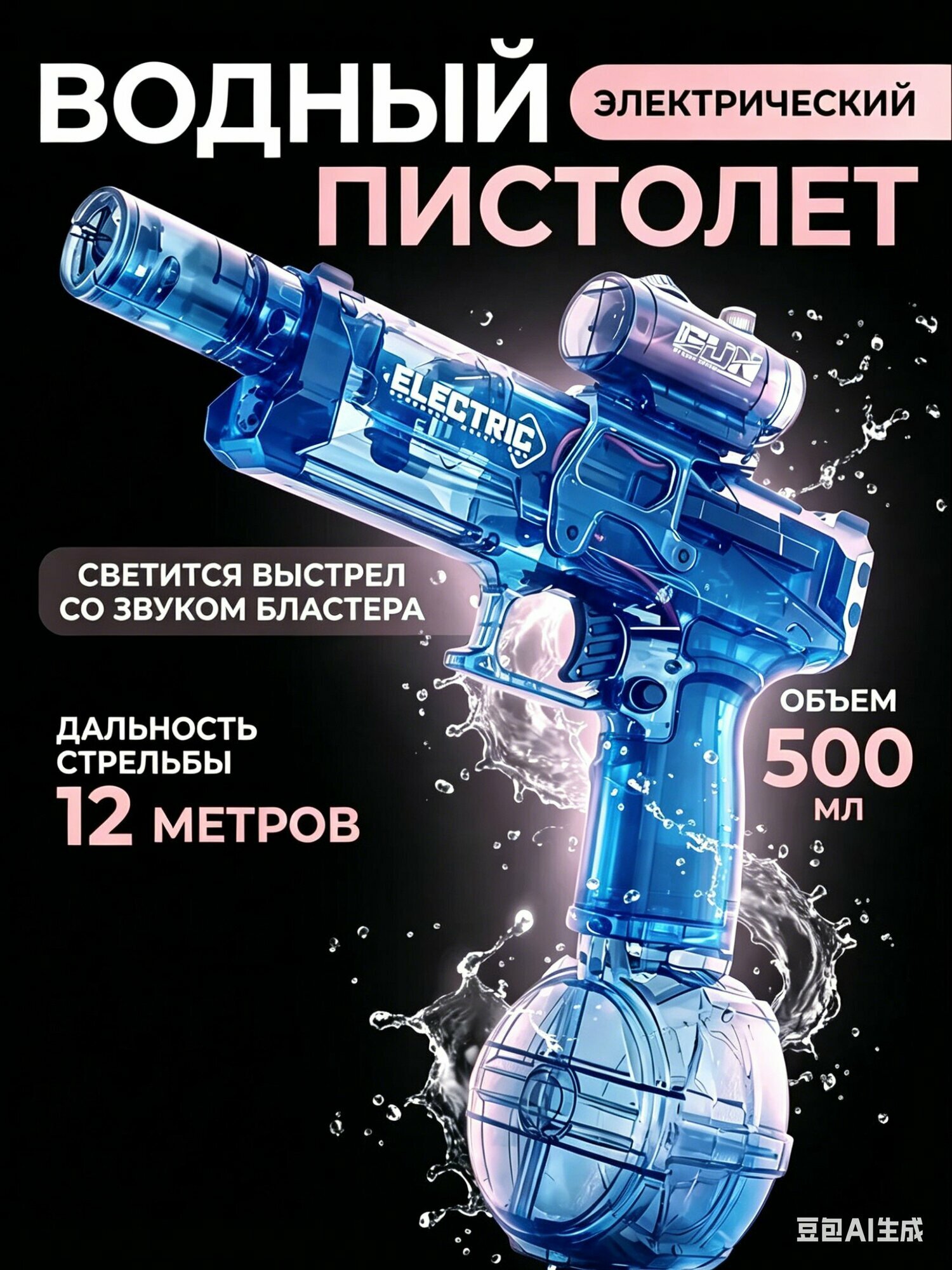 2025 Водяной пистолет Электрическая / цветная подсветка, технология расширения картриджа, водяной пистолет