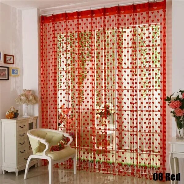 Сетчатые занавески белые красные сердца 100x200 см Красный, Red