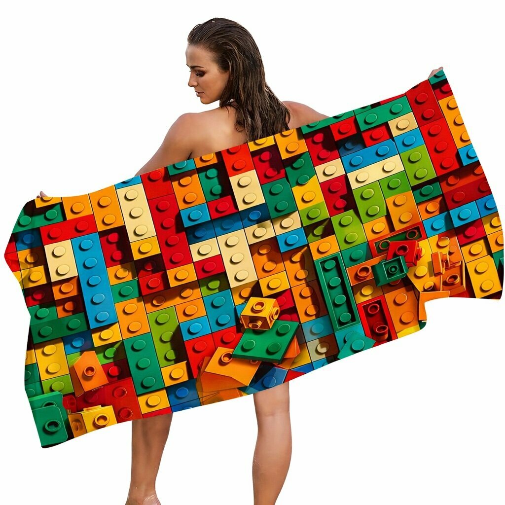 Пляжное полотенце с красочным принтом в виде блоков LEGO, 80x160 см, супервпитывающее, быстросохнущее, из микрофибры, мягкое полиэстерное полотенце для пляжа, бассейна, спортзала, путешествий и активн