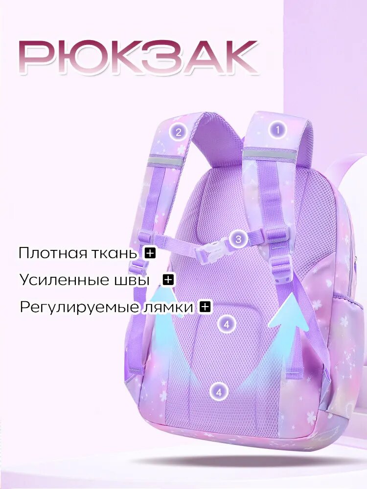 Рюкзак школьный детский, розовая фуксия, 20 литров, ортопедическая спинка, для девочек, Kuromi — фото 1