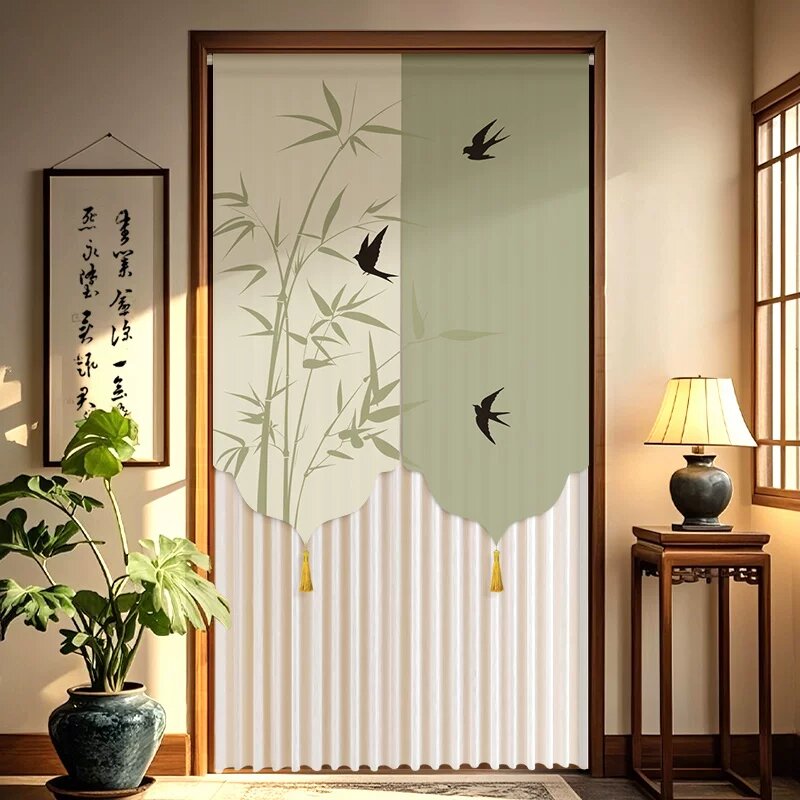 Двойная распашная кружевная занавеска Bamboo Wind Swallows 80x220 см с регулируемой штангой для спальни, приватности и