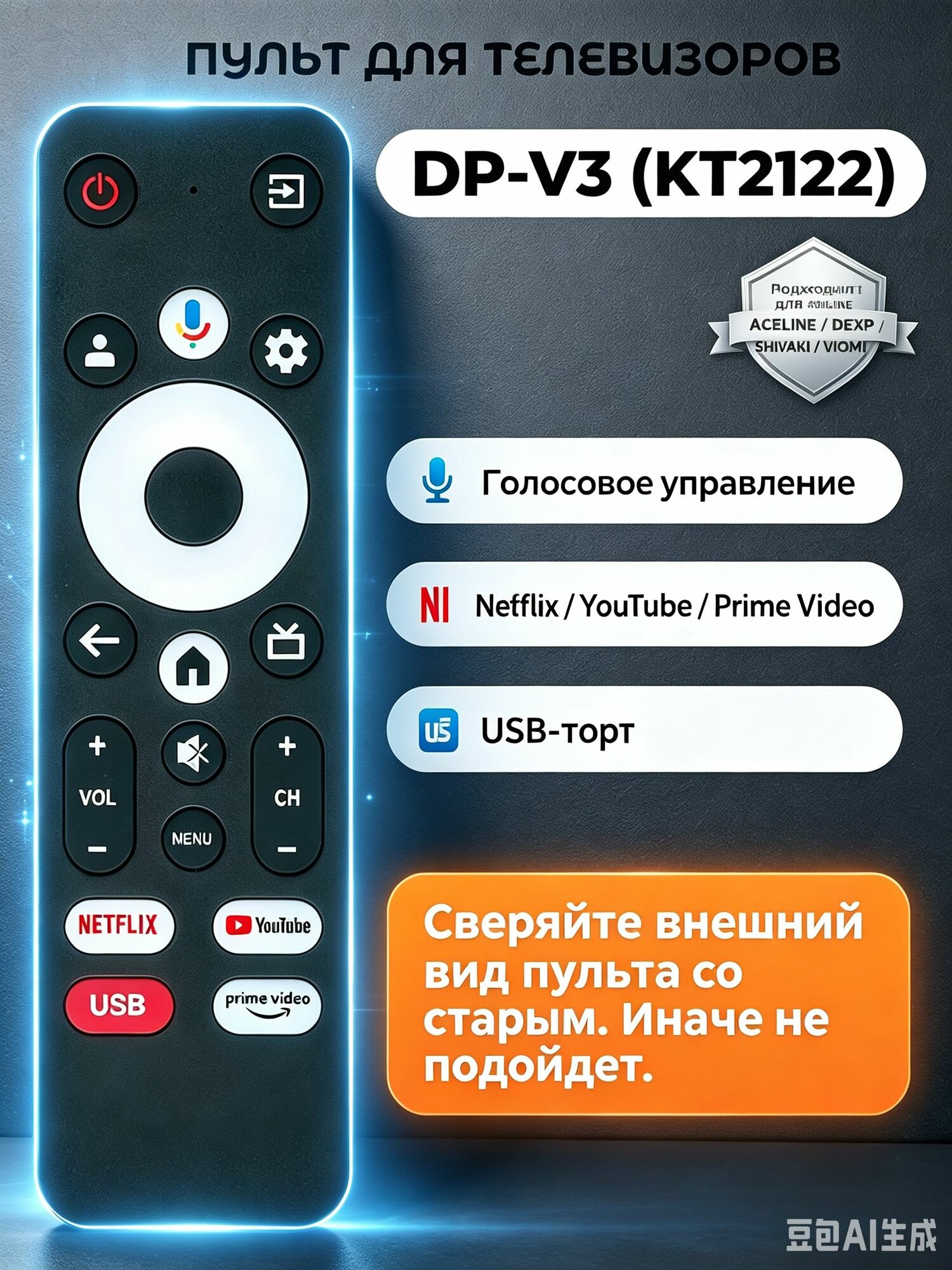 Голосовой bluetooth пульт для умных телевизоров с кнопками стримингов для смарт ТВ с быстрым доступом к стримингам