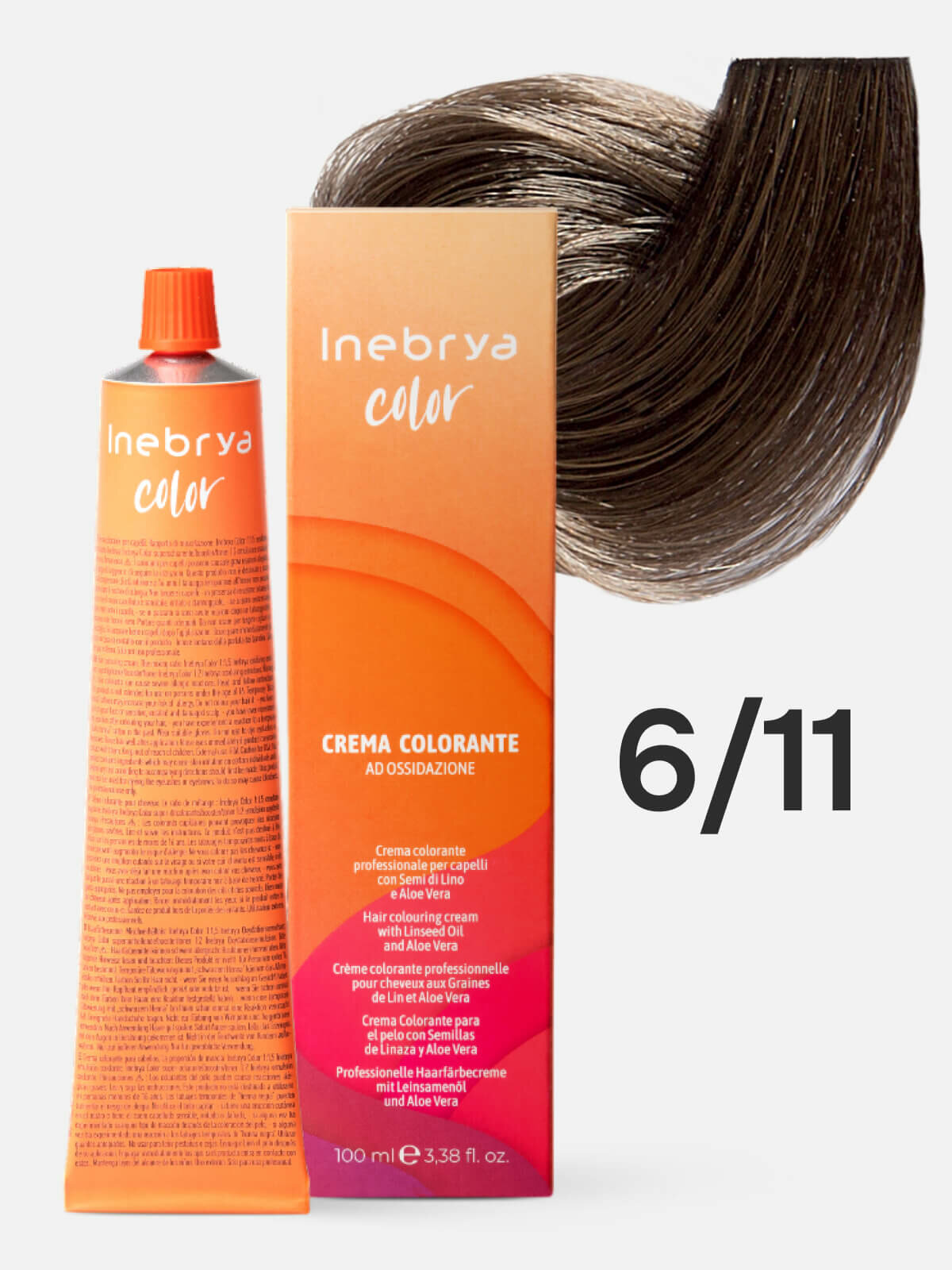 Крем - краска для волос профессиональная Inebrya Color Professional 6/11 Темный русый Интенсивный пепельный, 100 мл