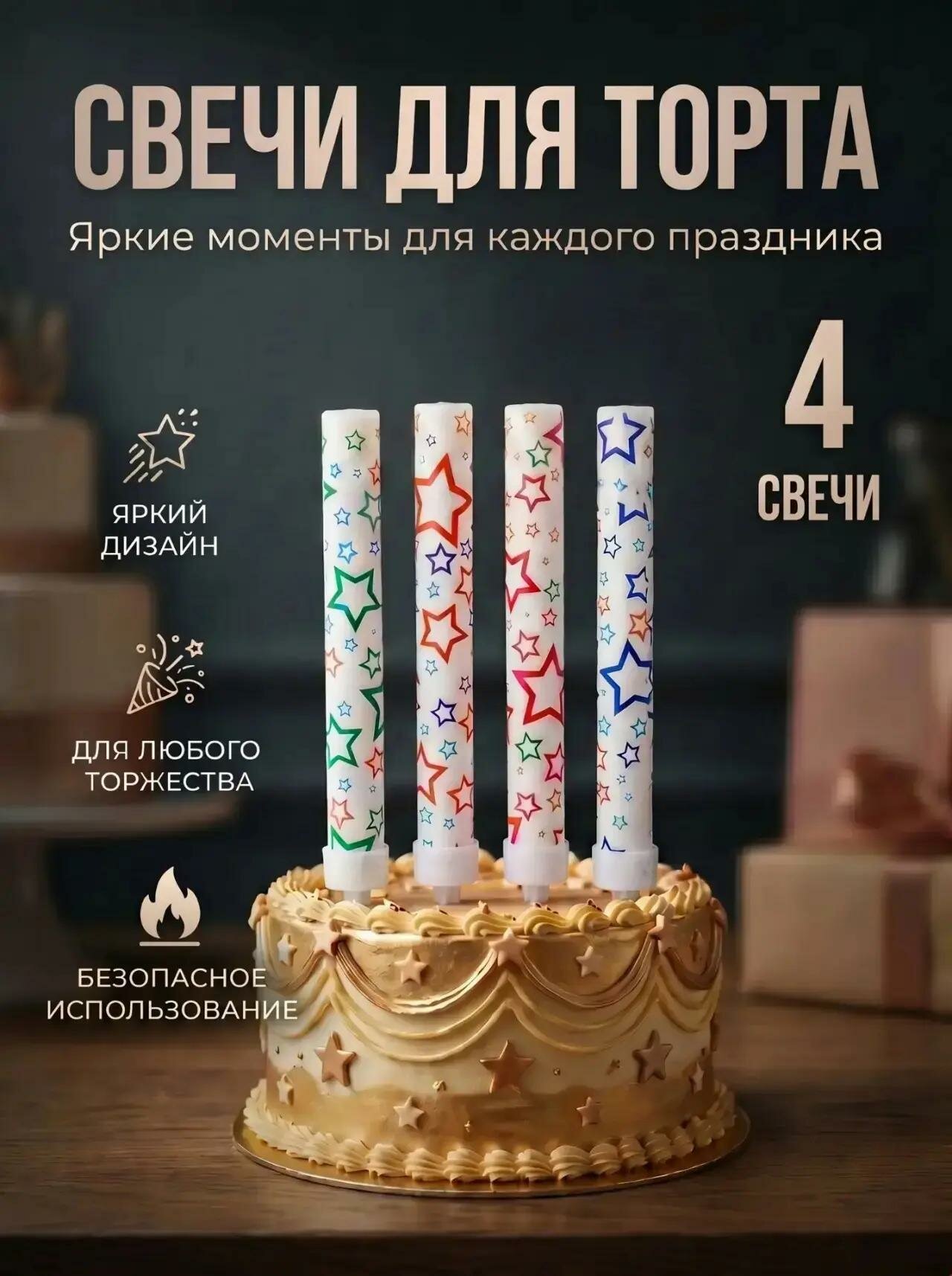 Свечи для торта набор 4 штуки 12 сантиметров для детей (свечи в торт)