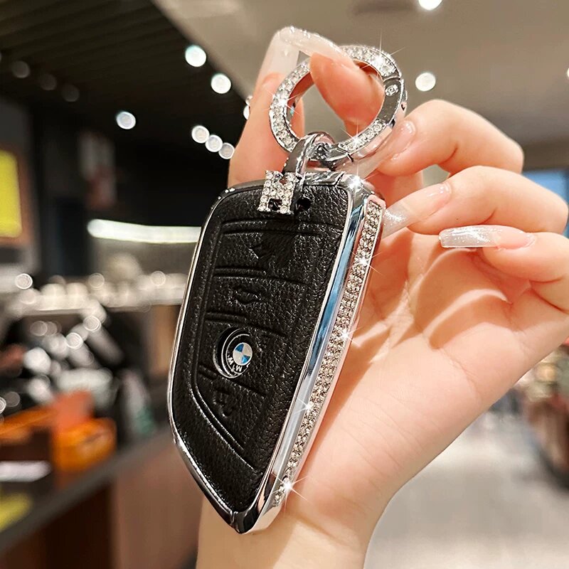 Ключевой чехол BMW Blade Style черный с серебристым диамантовым кольцом H-лошади застежкой премиум аксессуар