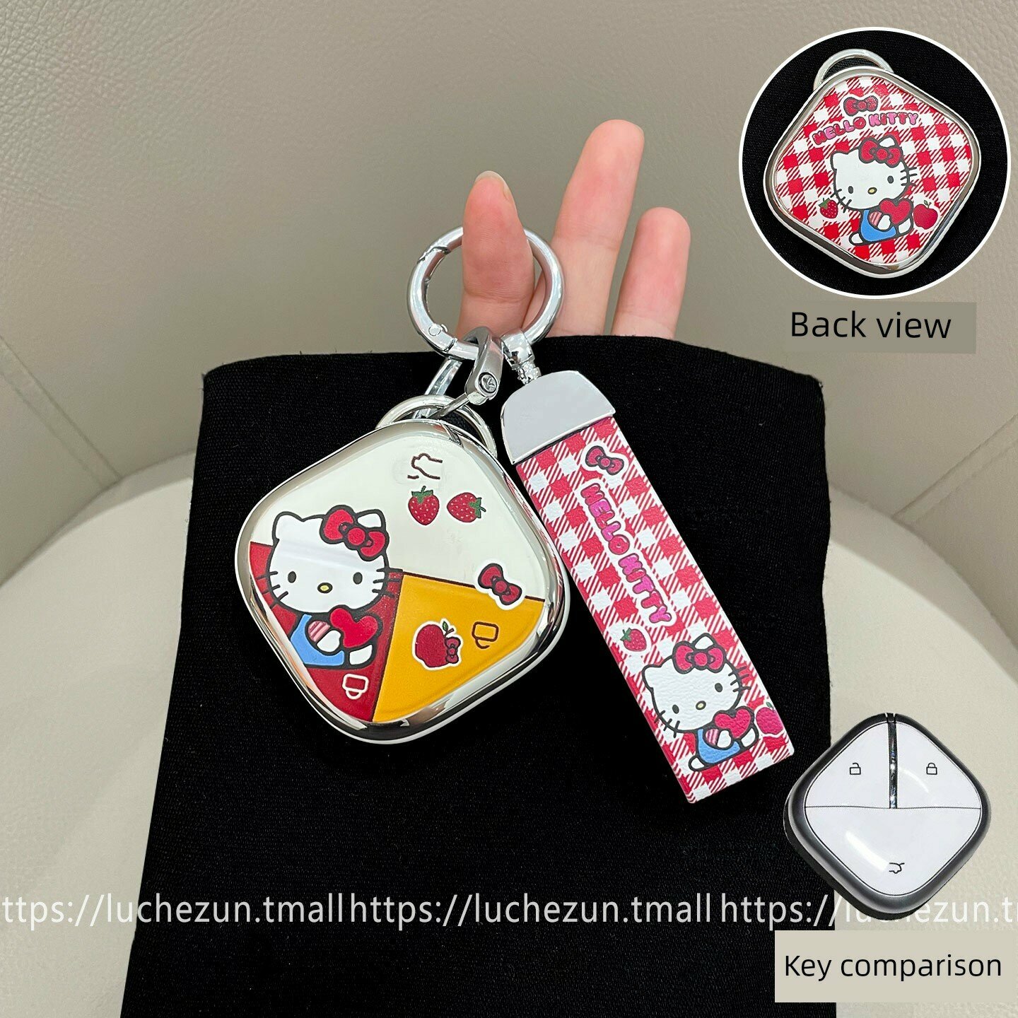Ключница Hello Kitty для Wuling Hongguang Miniev 2025 модель с котиком-брошью и браслетом, розовая тема