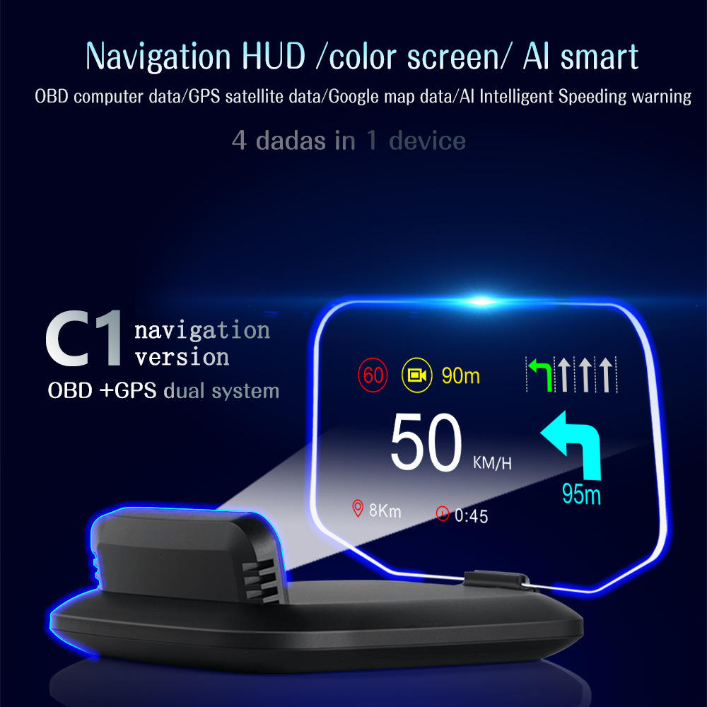 Автомобильный HUD-дисплей C1 Navigation Edition с цветным экраном и поддержкой OBD