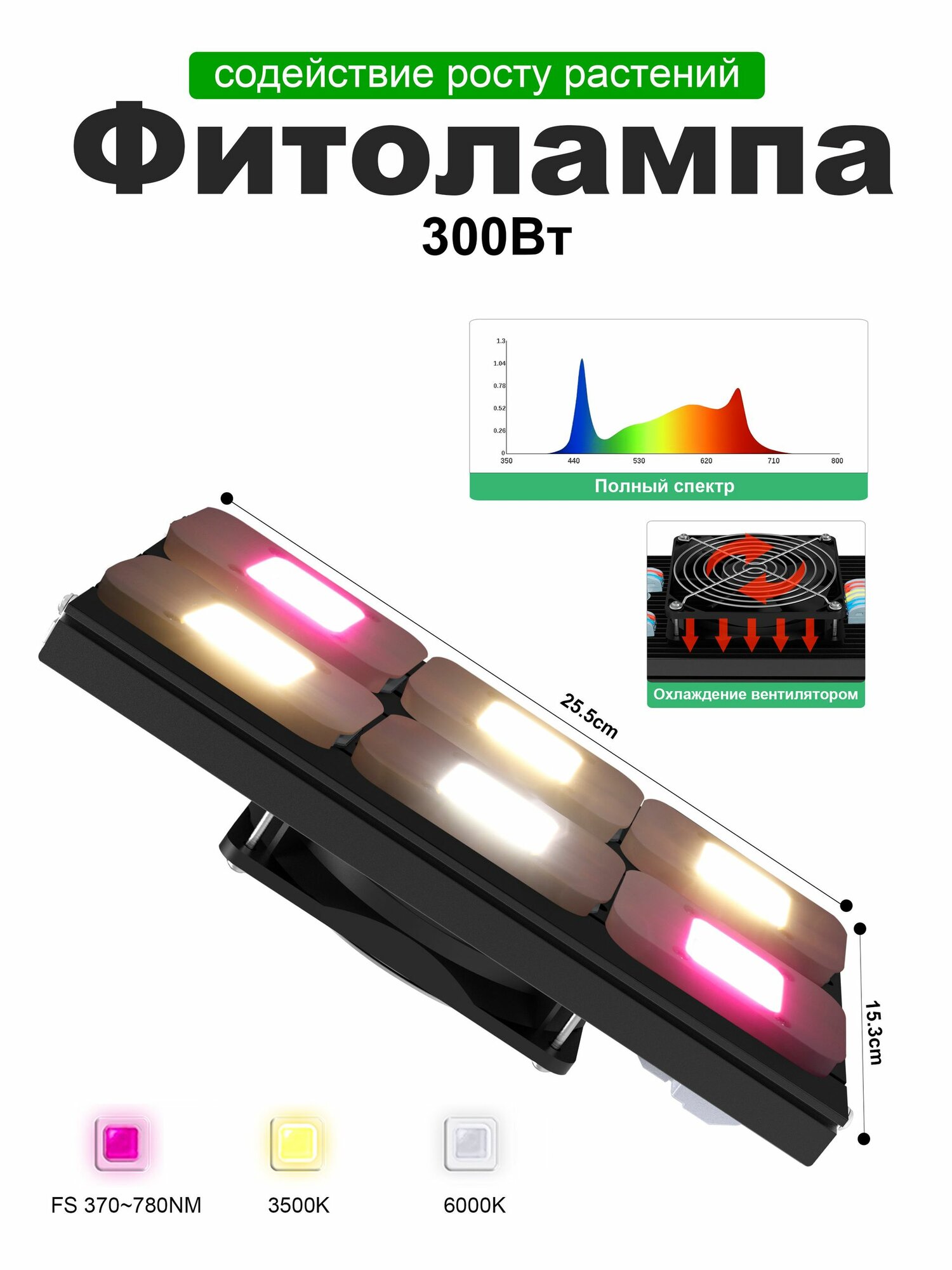 Фитолампа светодиодная Quantum Board 300W для растений, полный спектр: для рассады, цветов и плодоношения, для теплиц и гидропоники