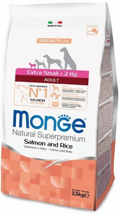 Monge Dog Speciality Extra Small корм для взрослых собак миниатюрных пород лосось с рисом 2,5 кг