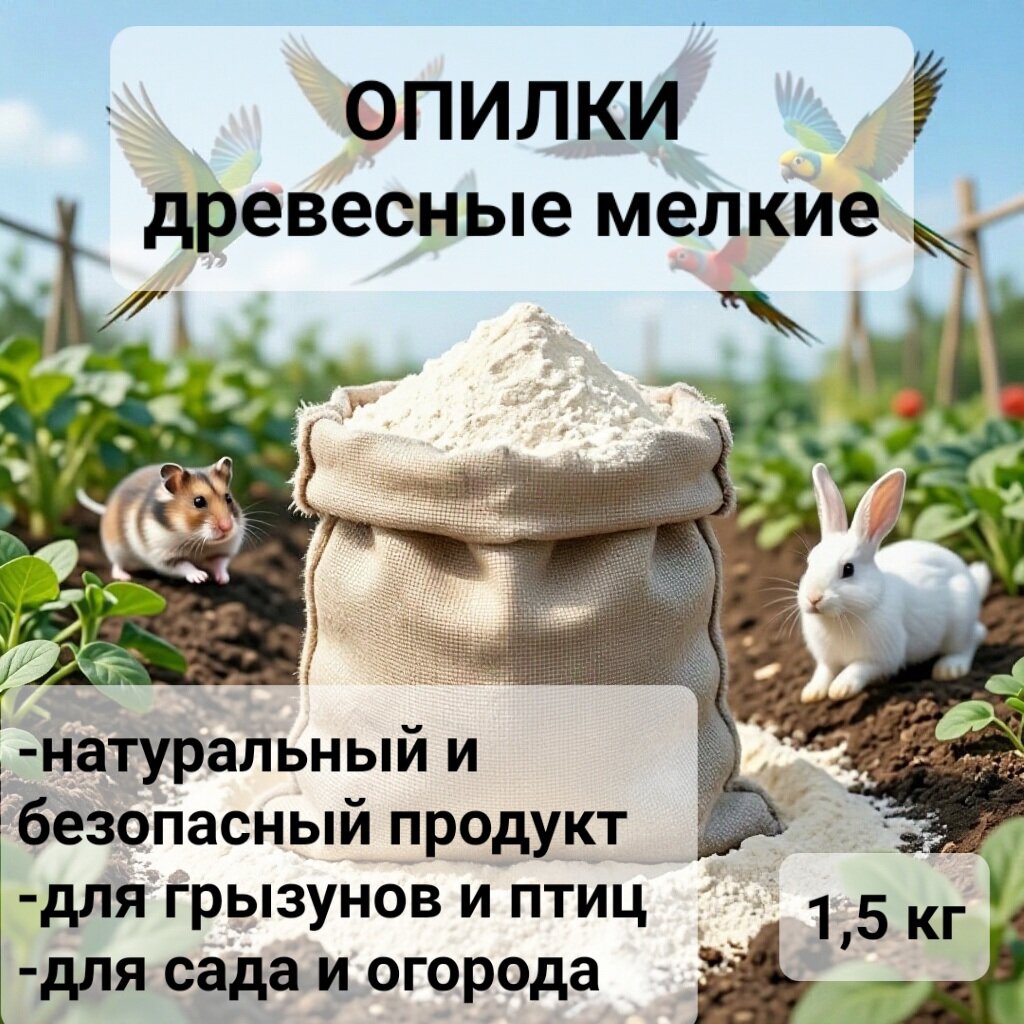 Опилки древесные мелки для грызунов и птиц 1,5 кг