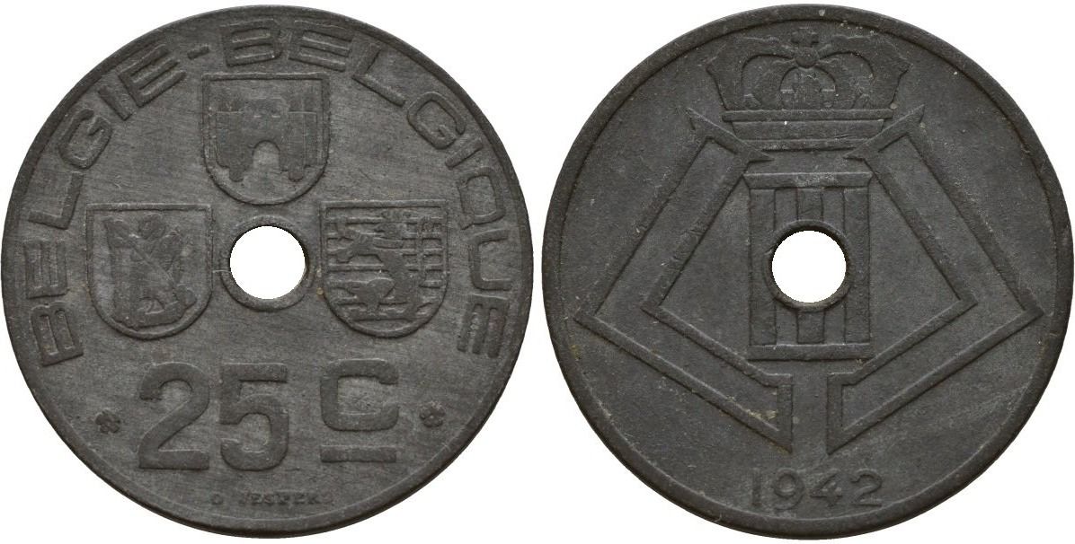Бельгия 25 сантимов, 1942 BELGIE - BELGIQUE XF