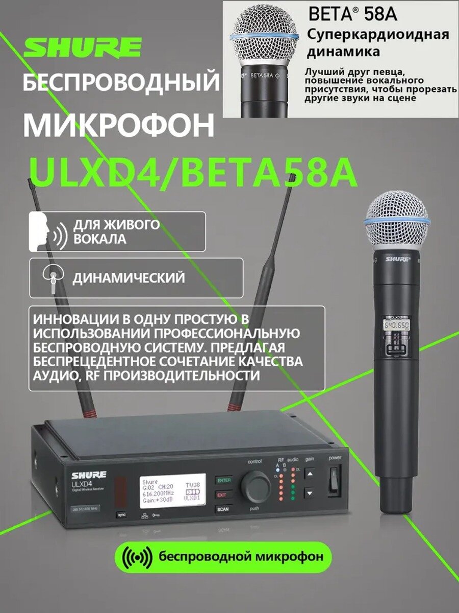 Shure ULXD4/BETA58A беспроводной вокальный микрофон, динамический, кардиоидный, черный матовый