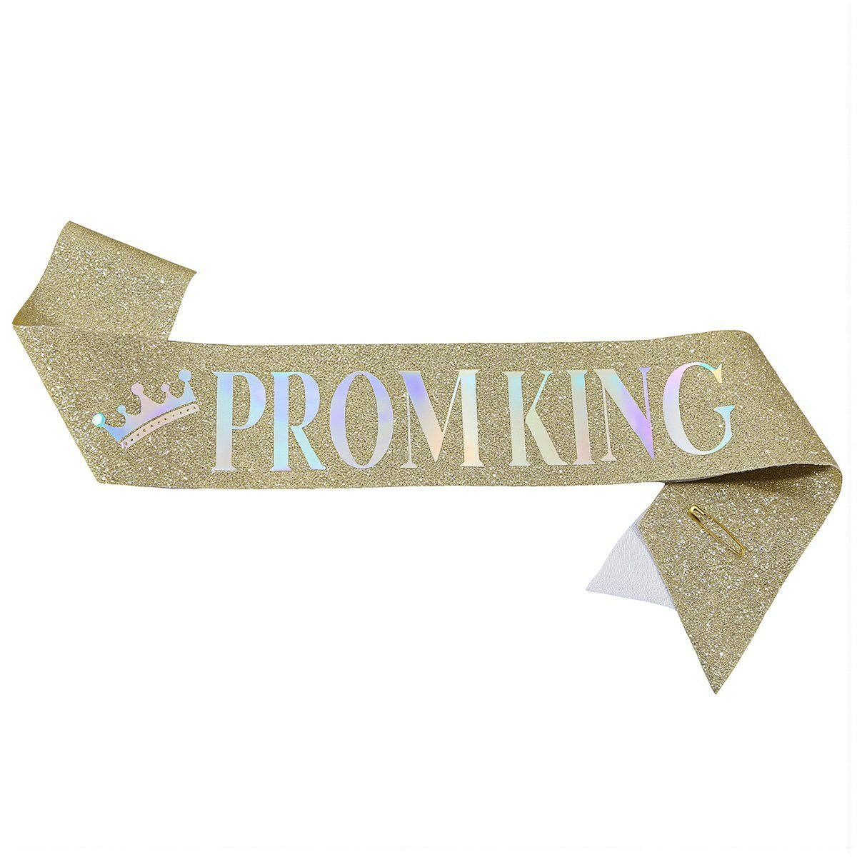 Яркая аксессуарная лента для тематической вечеринки PROM KING, черная с блестками, голографическая печать короны и надписи, с безопасной булавкой для быстрой фиксации на одежде