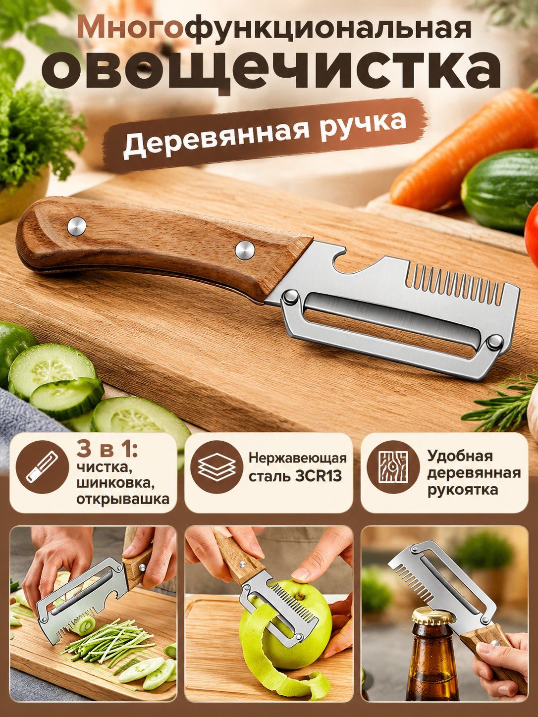 Нож для шинковки овощей соломкой с зубчиками ручной измельчитель терка для овощей 1 шт
