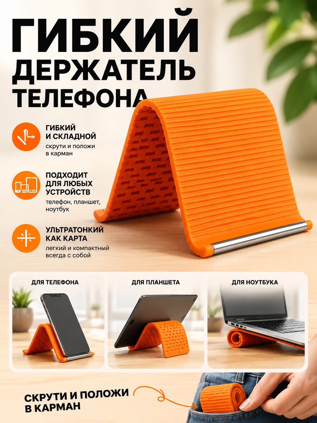 Складная гибкая подставка для телефона