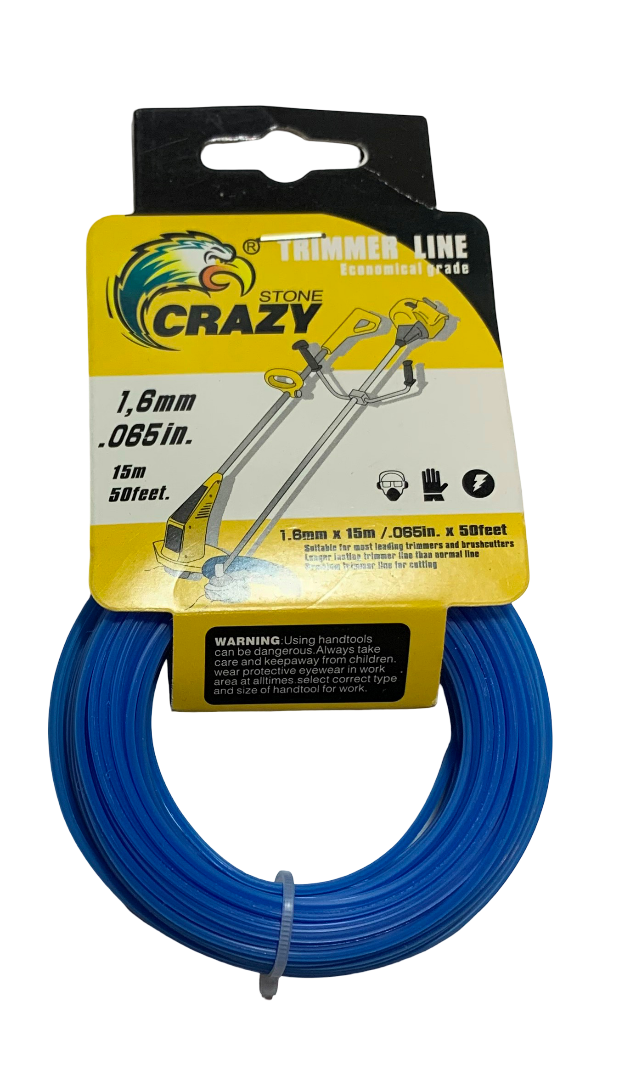 TRIMMER LINE. CRAZY STONE. Economical grade. Леска для триммера. Диаметр лески: 1,6 мм, длина лески: 15 метров. Цвет синий.