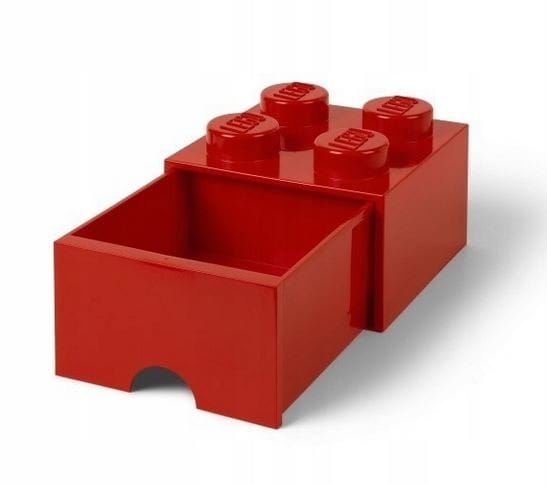 Подставка канцелярская LEGO Brick 4, контейнер-кирпич с ящиком, красный