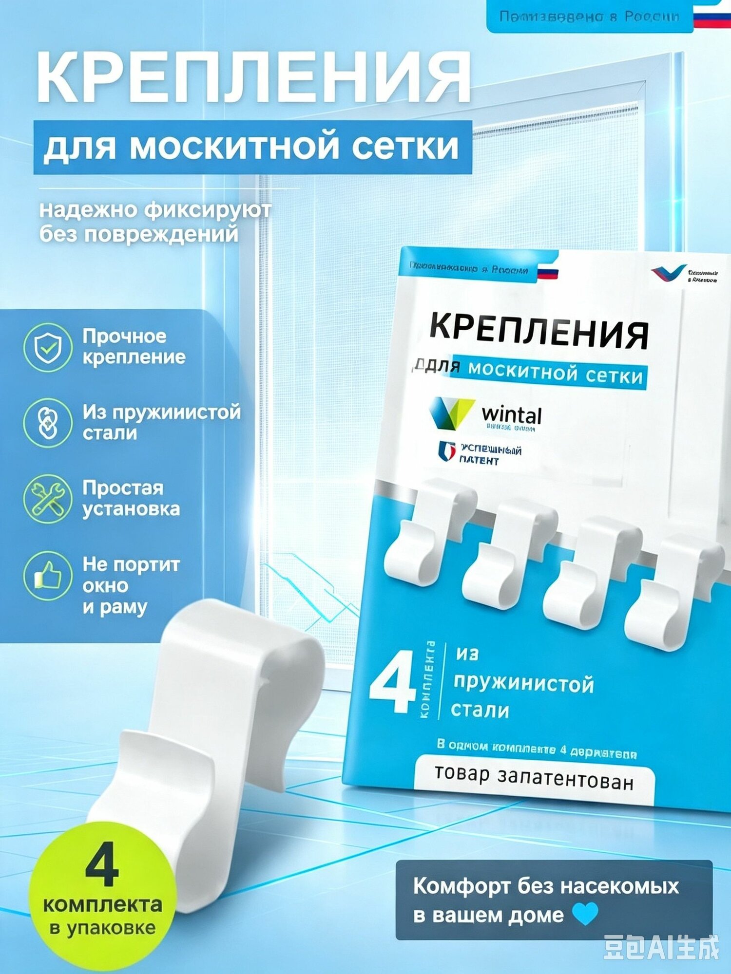 Крепления для москитной сетки металлические пружинные комплект 4 штуки держатели для пластиковых окон