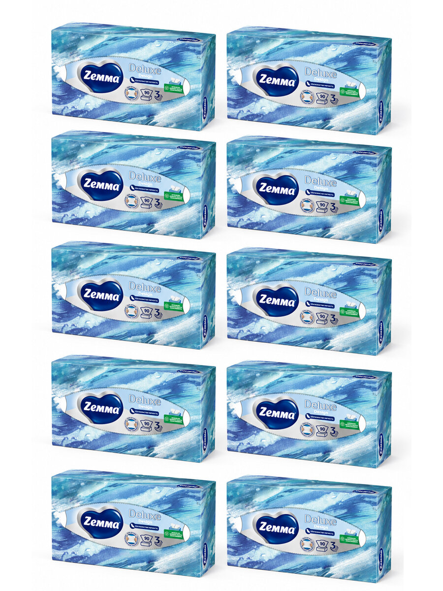 Салфетки бумажные косметические Zewa / Zemma Deluxe Дизайн, 10 пачек