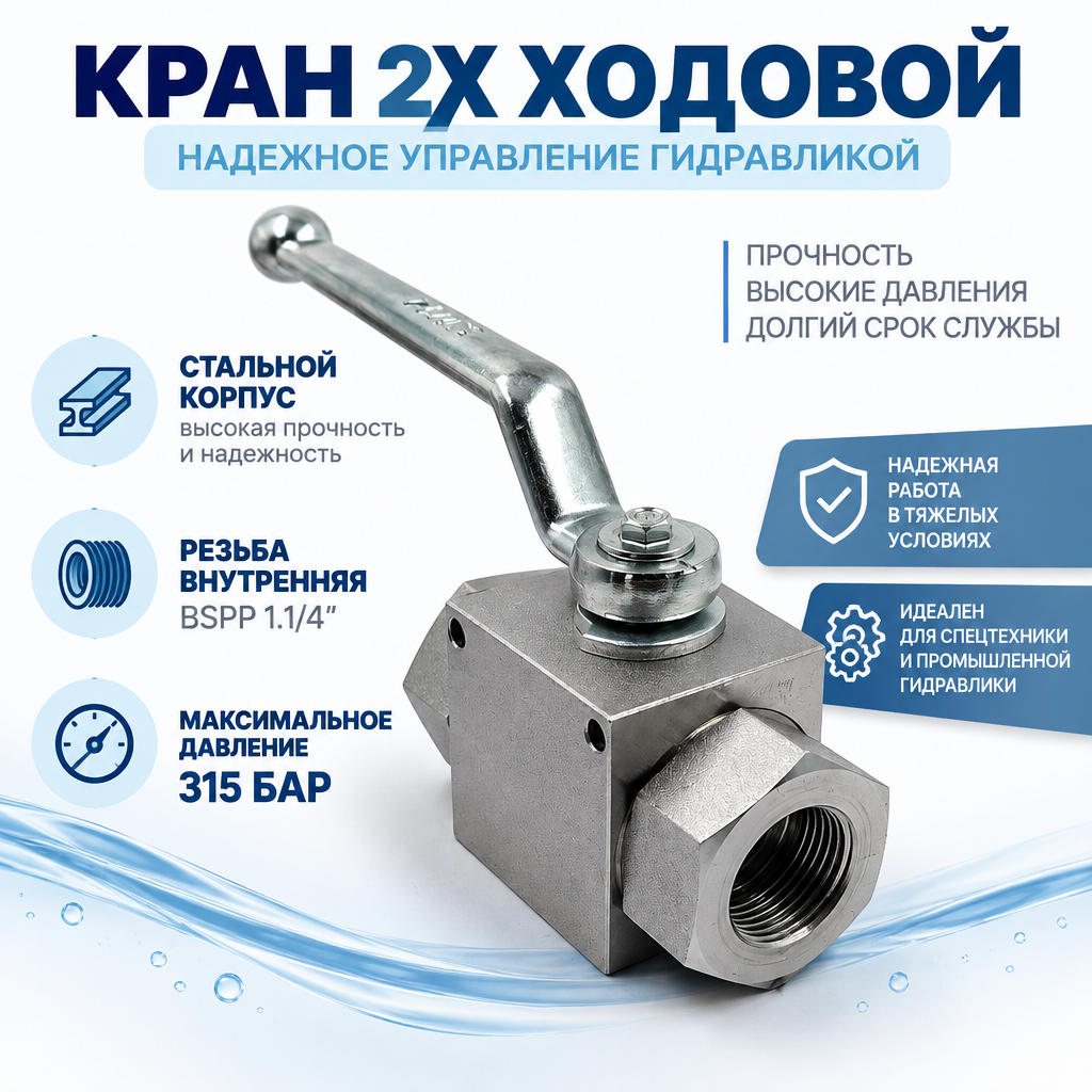 Кран шаровый двухходовой/резьба внутренняя BSPP 1.1/4/давление до 315 бар